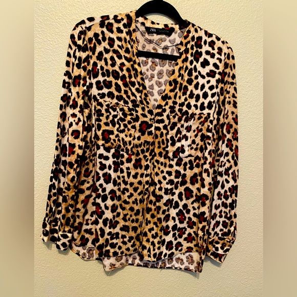 Zara | Tops | Zara Leopard Print Button Down Top | Poshmark